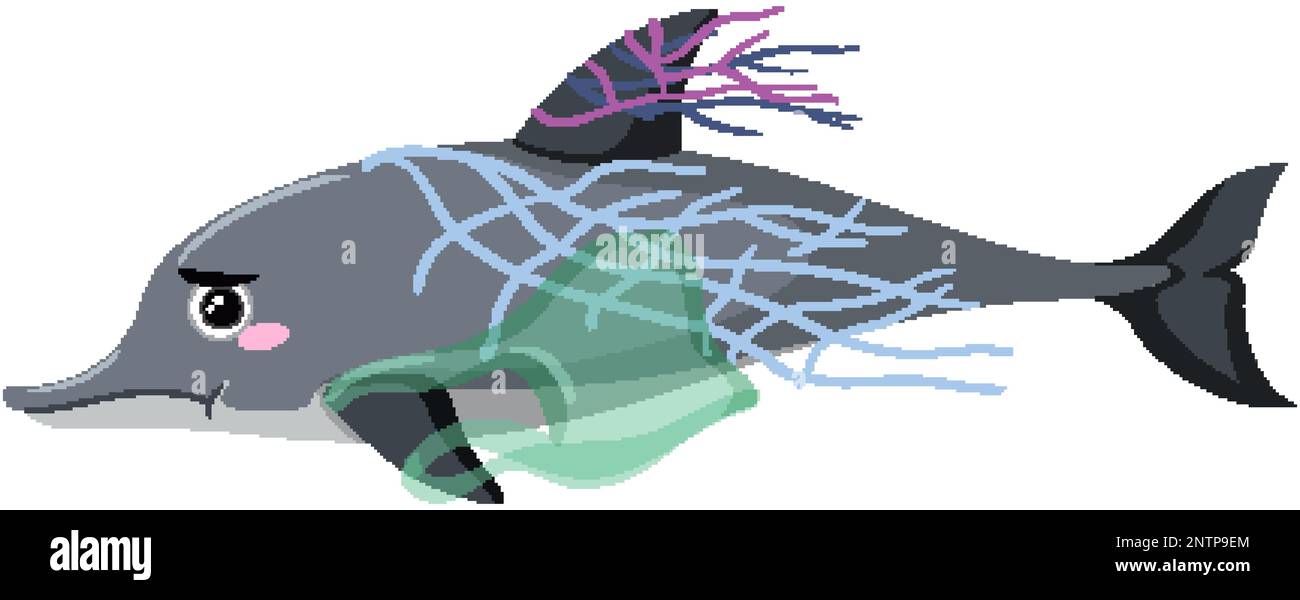 Plastic pollution on marine life concept illustration Stock Vector ...