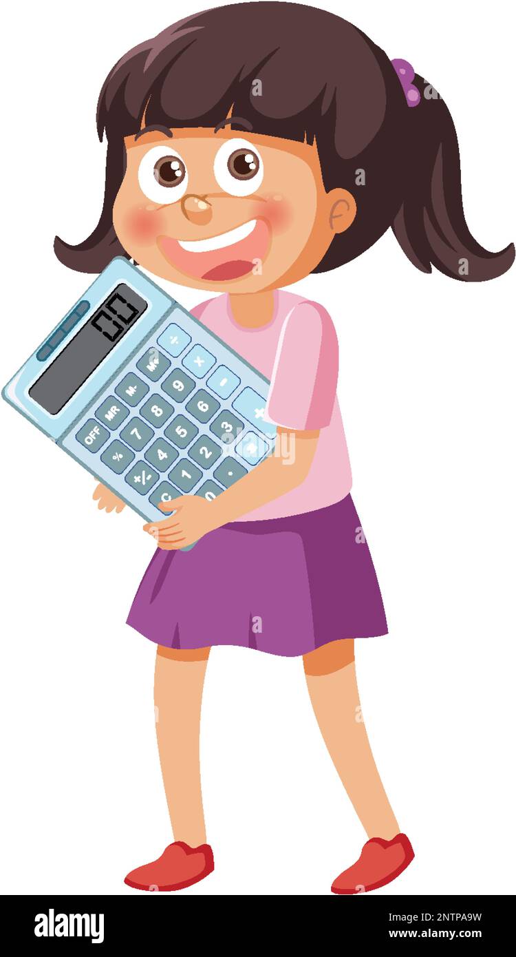 Girl cartoon character holding calculator illustration Stock Vector ...