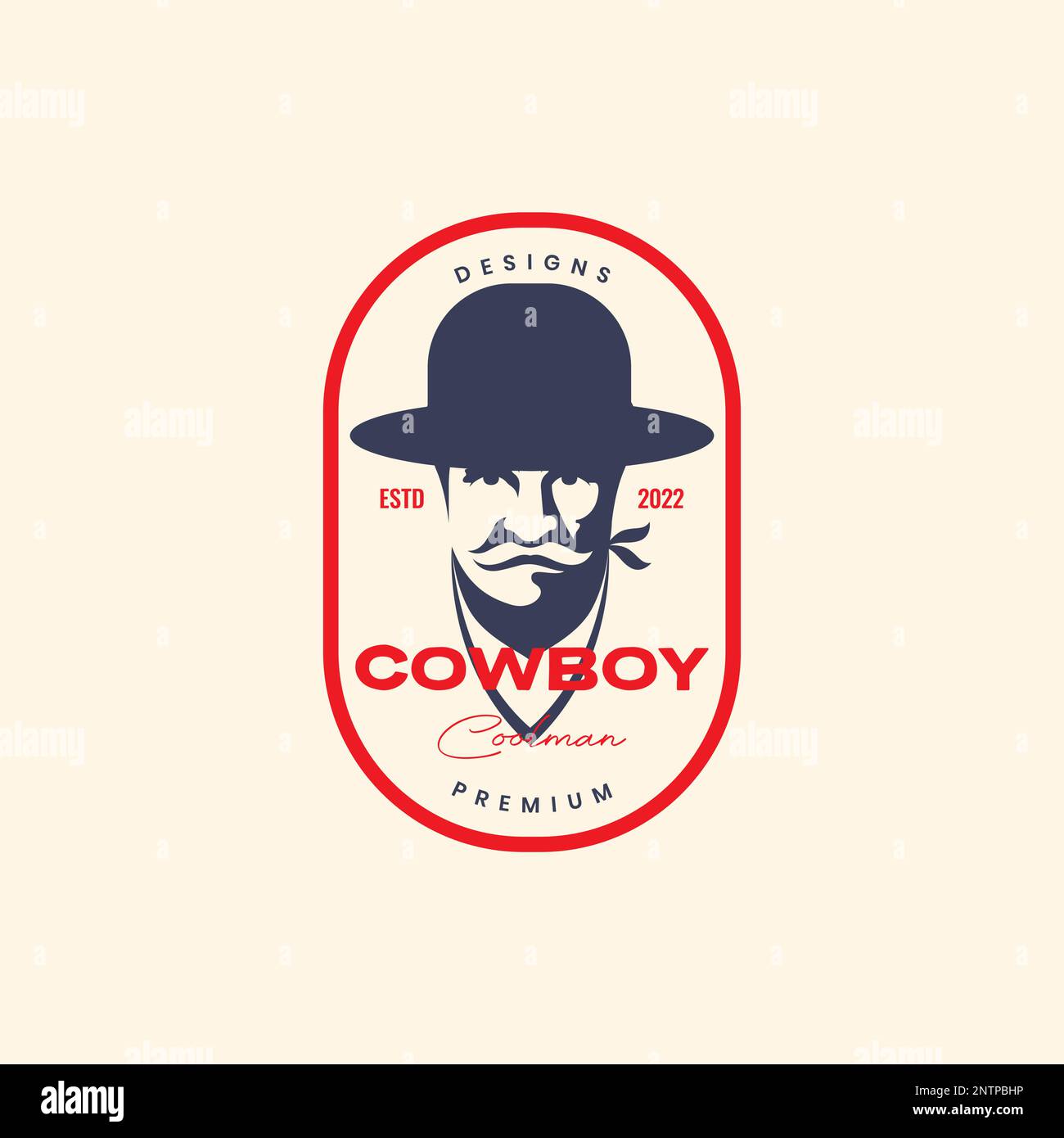 old man bearded mustache cowboy hat face bandana badge vintage logo ...