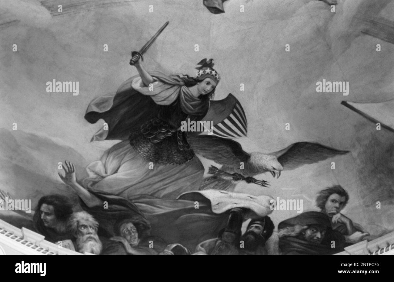 Section of Capitol Rotunda ceiling. Just below Washington is "Freedom ...