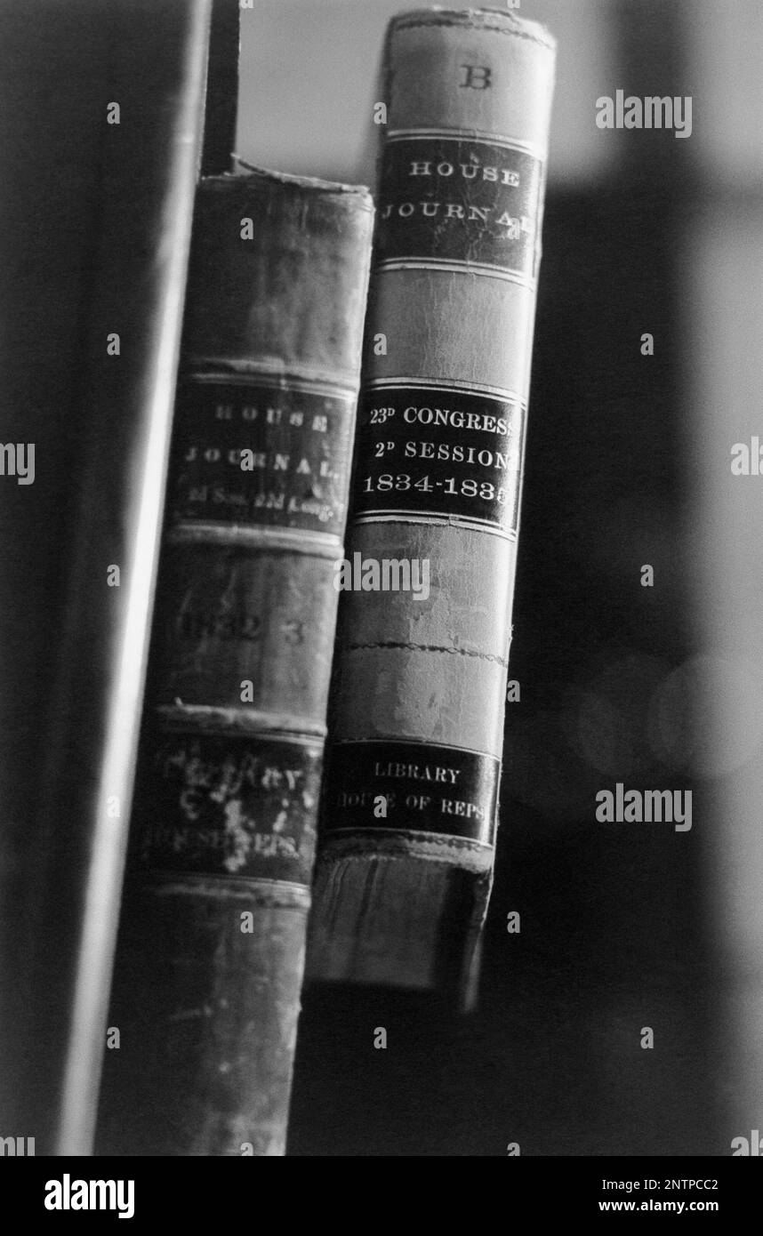 House journals atop Hart Benton's House desk in a box display off the ...