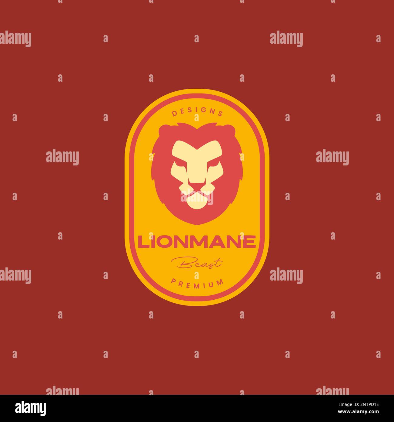 mane lion fur flat male strong beast savanna carnivore badge vintage ...