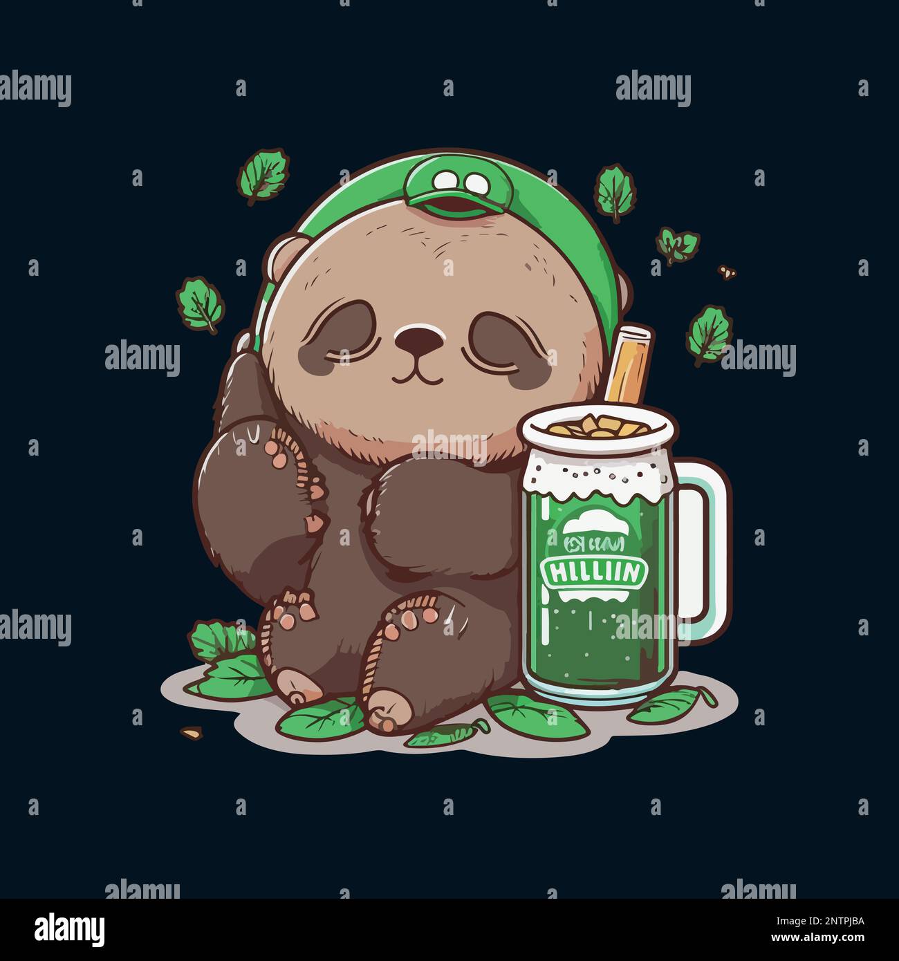 t shirt design, st patrick's day themed sloth bear, vector,kawaii ...
