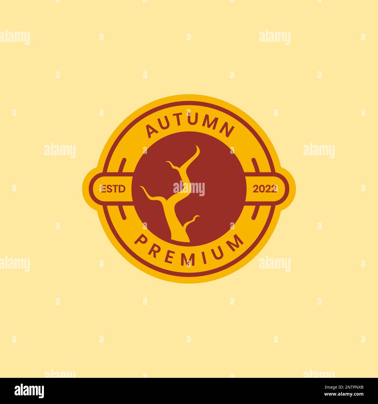 dry tree autumn season leaves fallen circle badge logo design vector ...