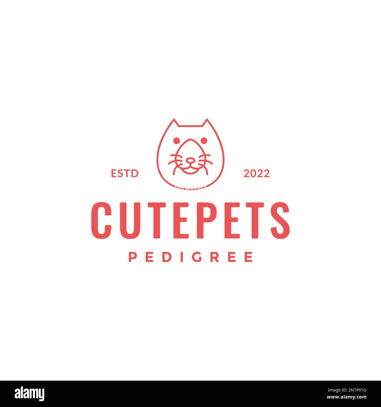head cat pets pedigree cute line minimal logo design vector icon ...