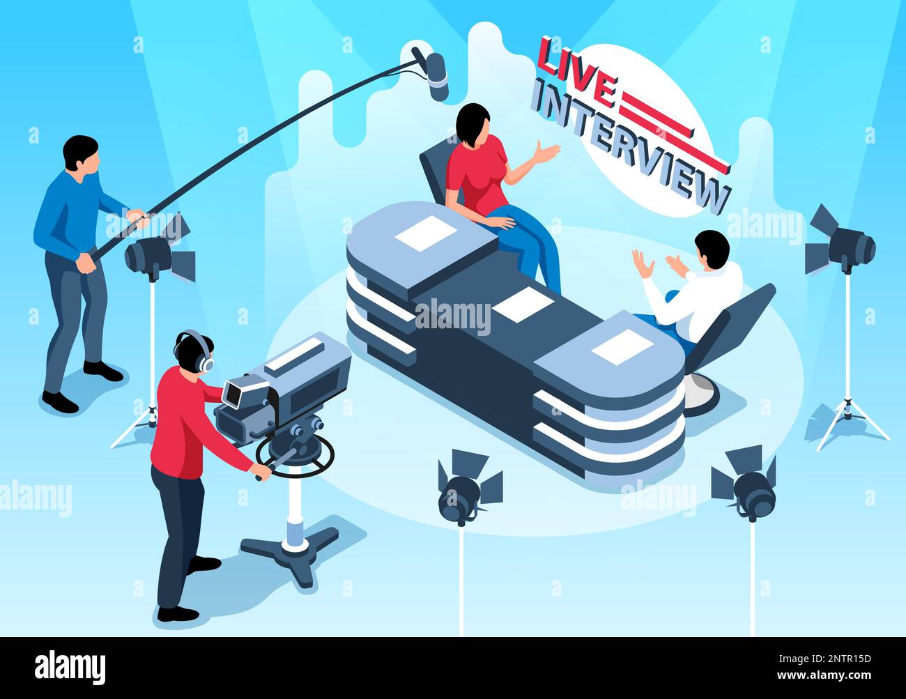 Tv news studio scene with camera crew broadcasting live interview 3d ...