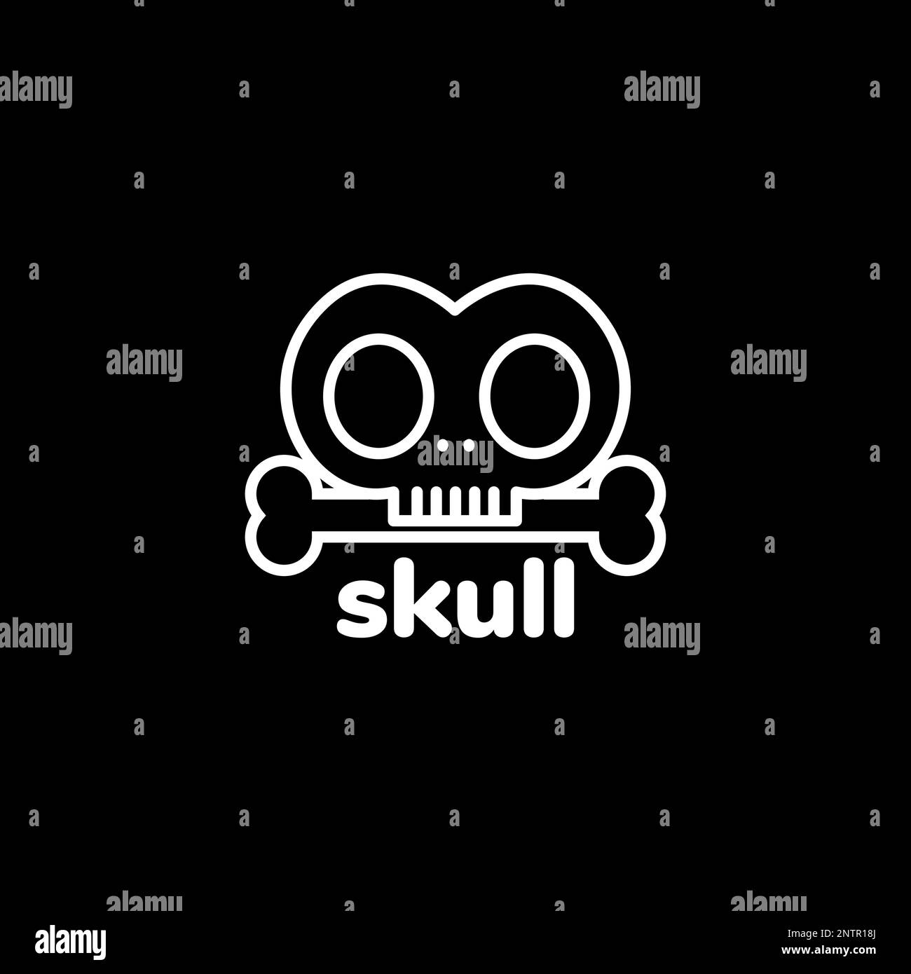 Cute Skull Bite Bone Night Line Minimalist Logo Design Vector Icon Illustration Stock Vector