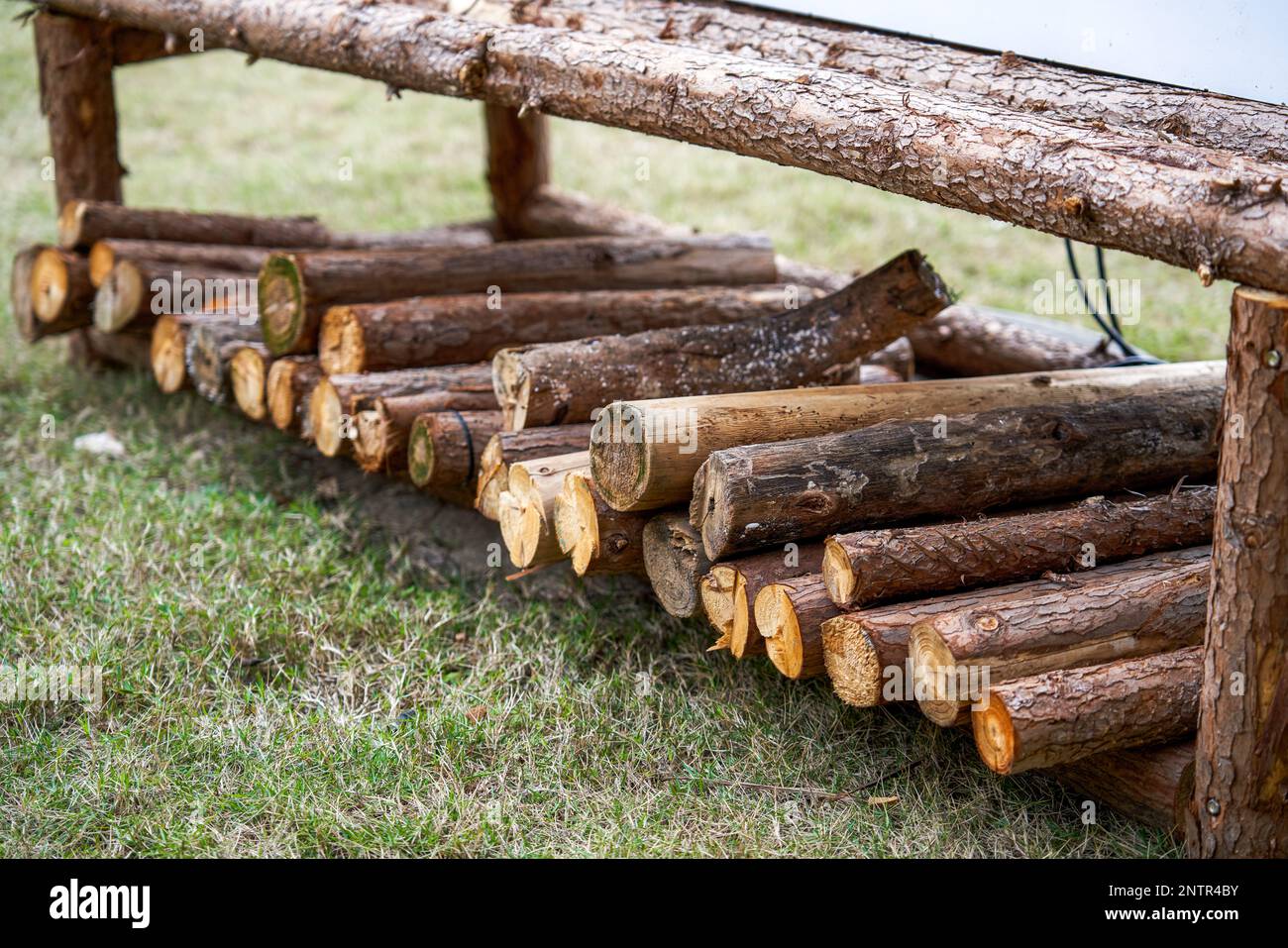 A large firewood campfire built for outdoor camping Stock Photo - Alamy