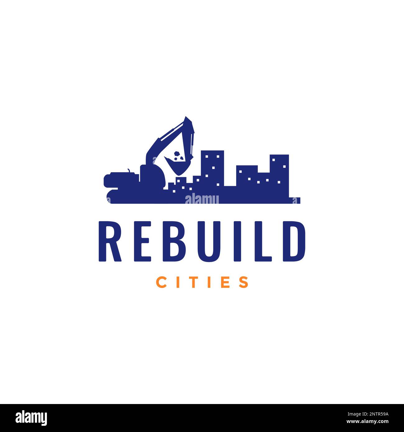 excavator rebuilding construction city apartment logo design vector ...