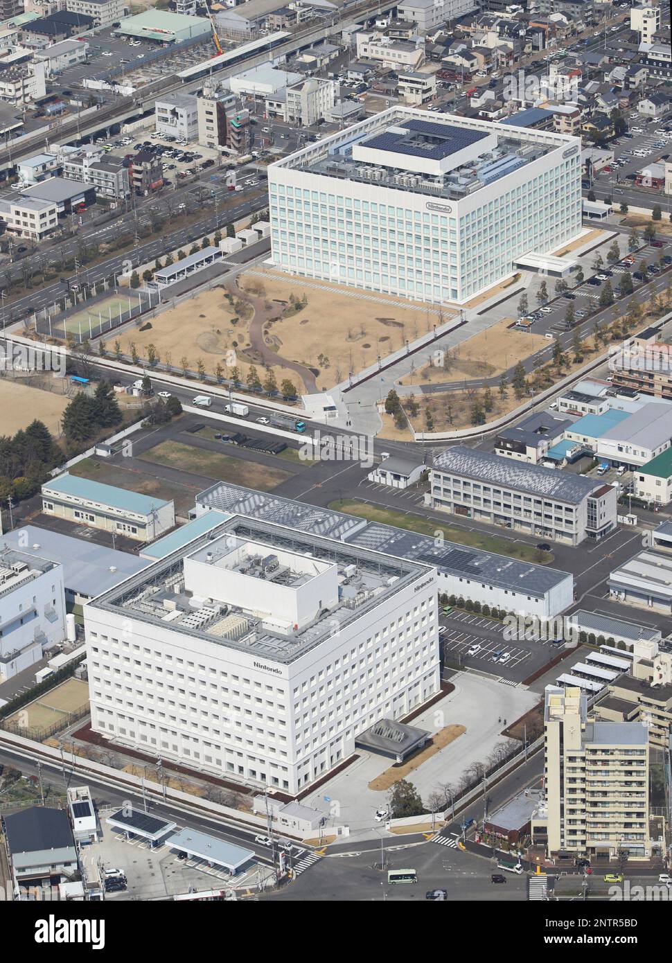 An aerial photo shows the Headquarters Building of Nintendo Co., a ...