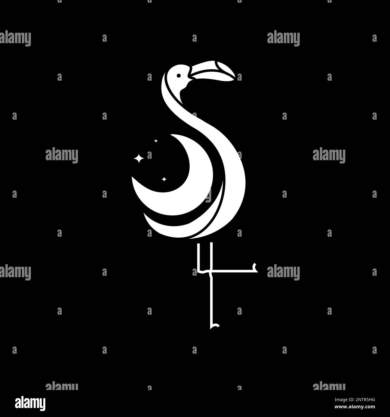 animal bird beauty geometric flamingo modern wings night moon crescent ...