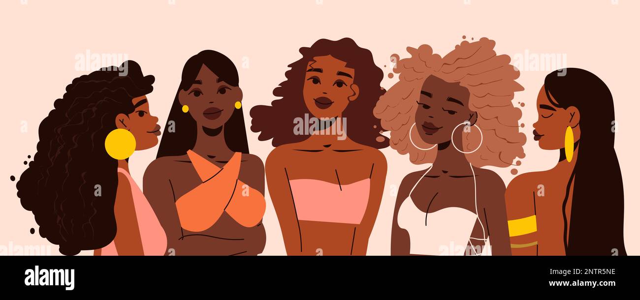 Black girl woman portrait composition five beautiful girls are together ...