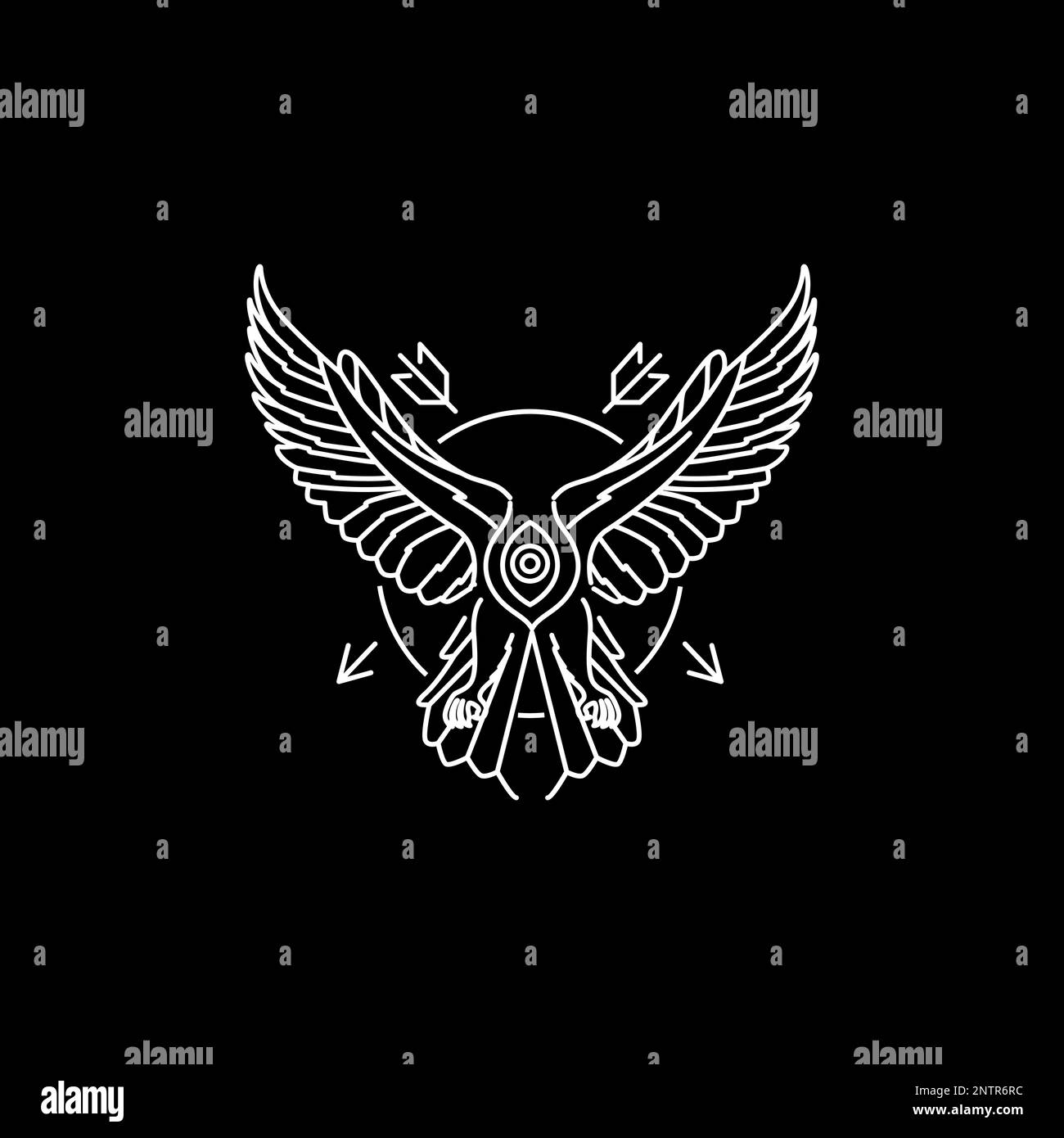 animal bird eagle falcon flapping wings dark night line minimalist ...