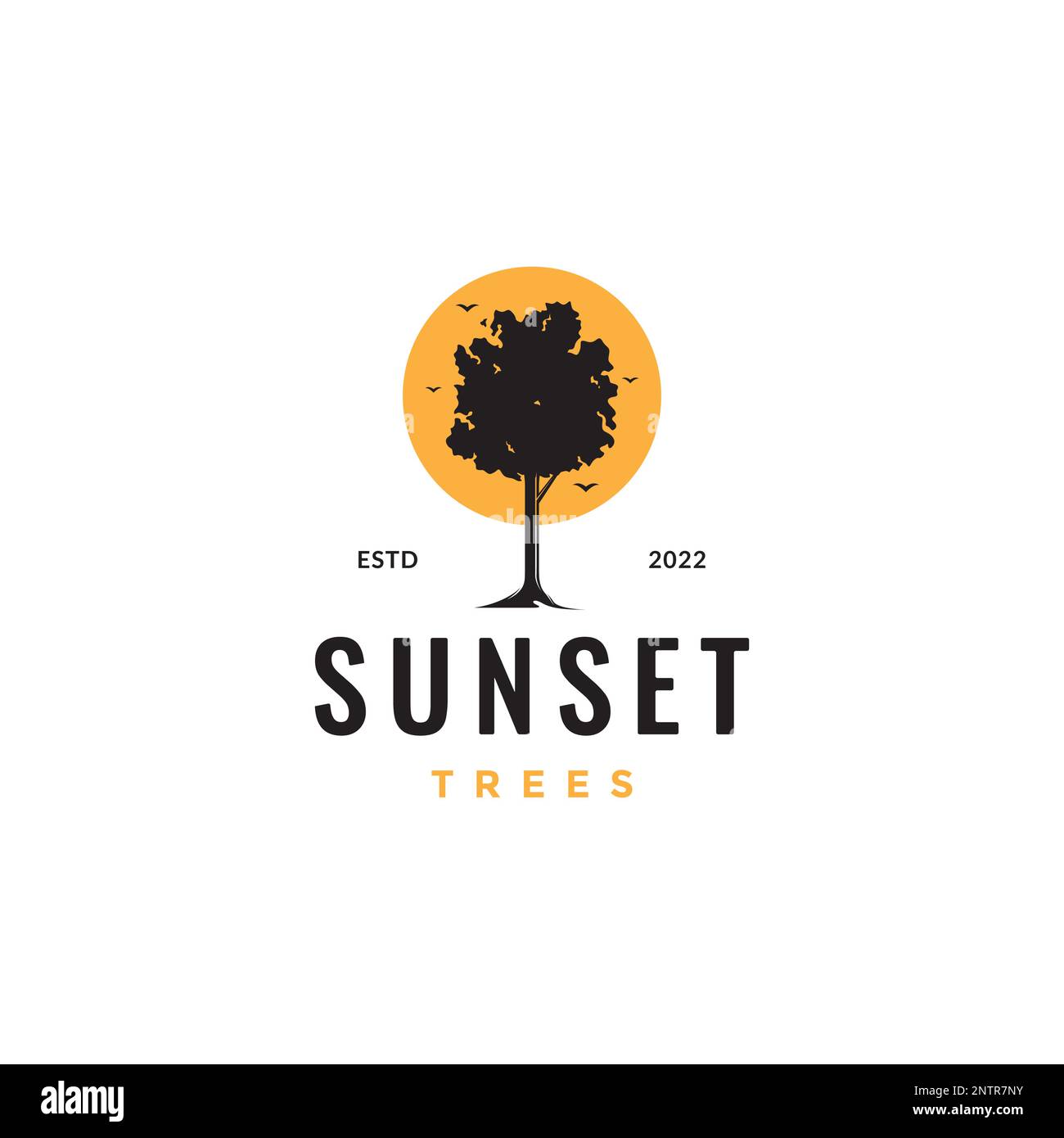 alone tree with sunset relax park hipster logo design vector icon ...