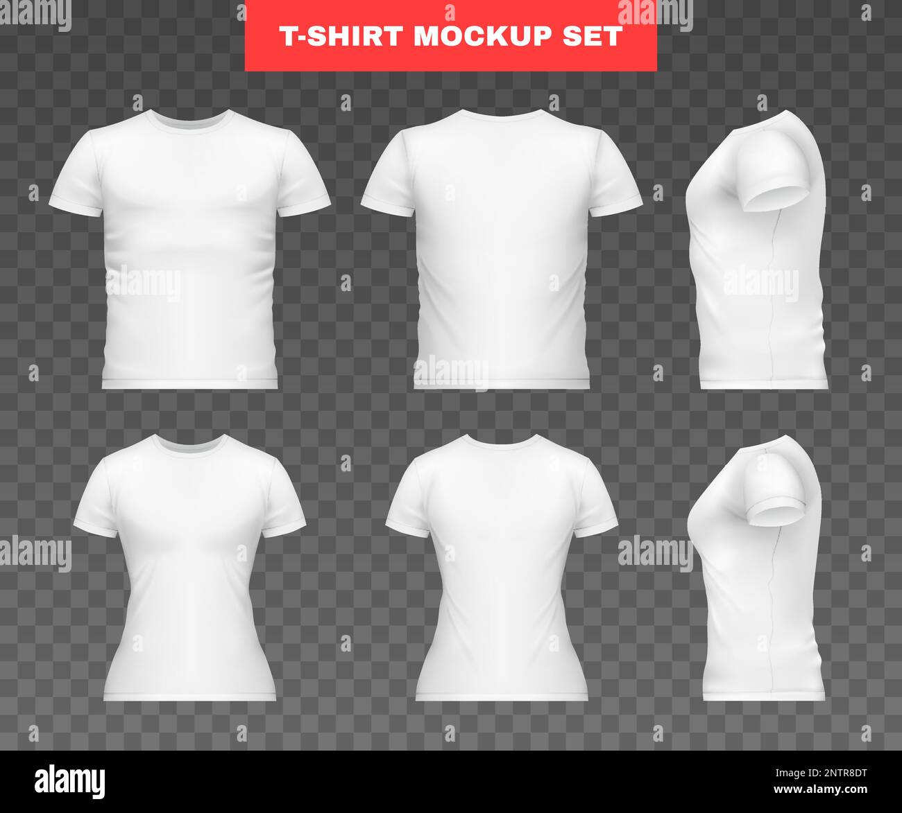 Realistic t shirt mockup template icon set white mens and womens tight ...
