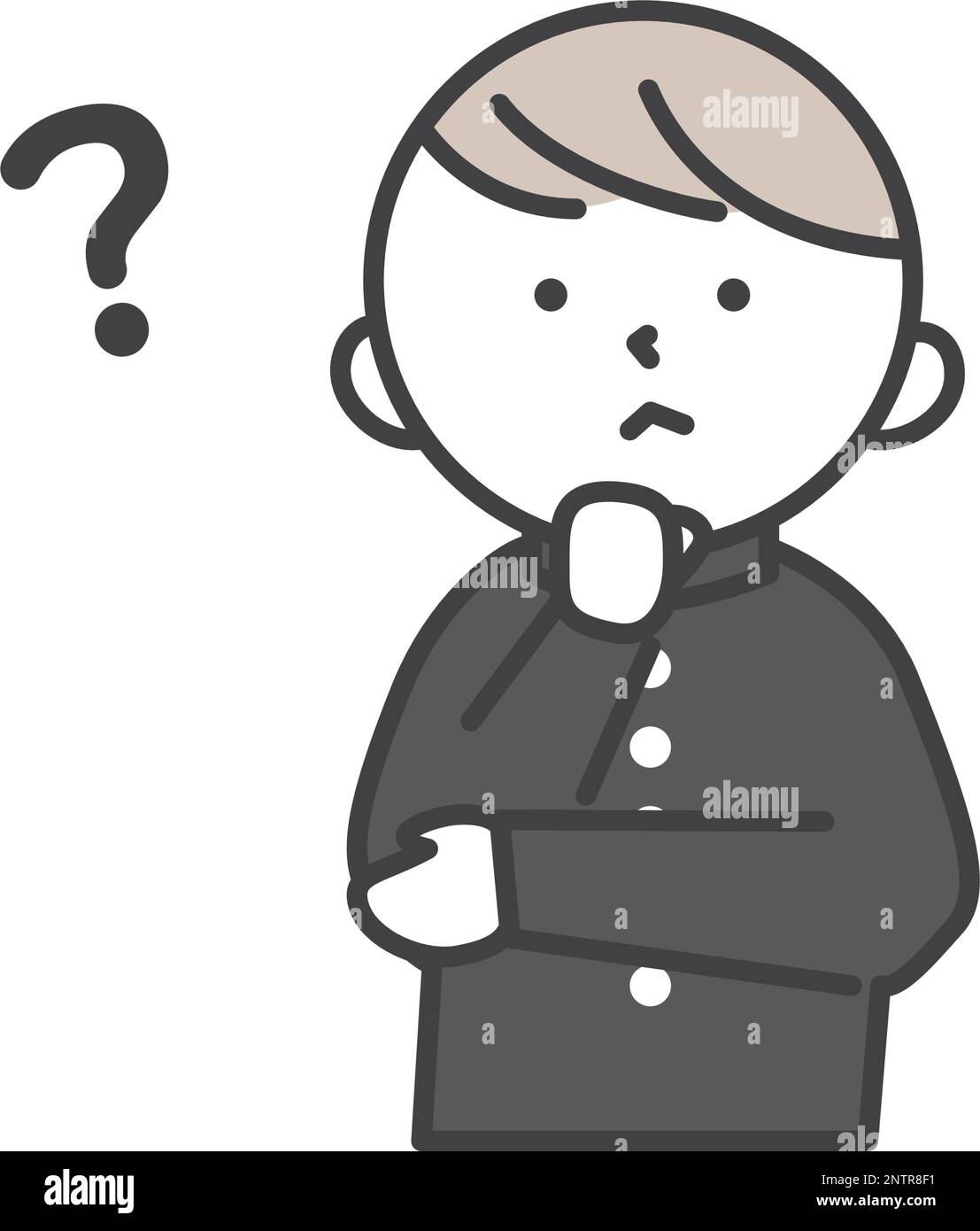 A male student with a question mark on his head and a questioning ...