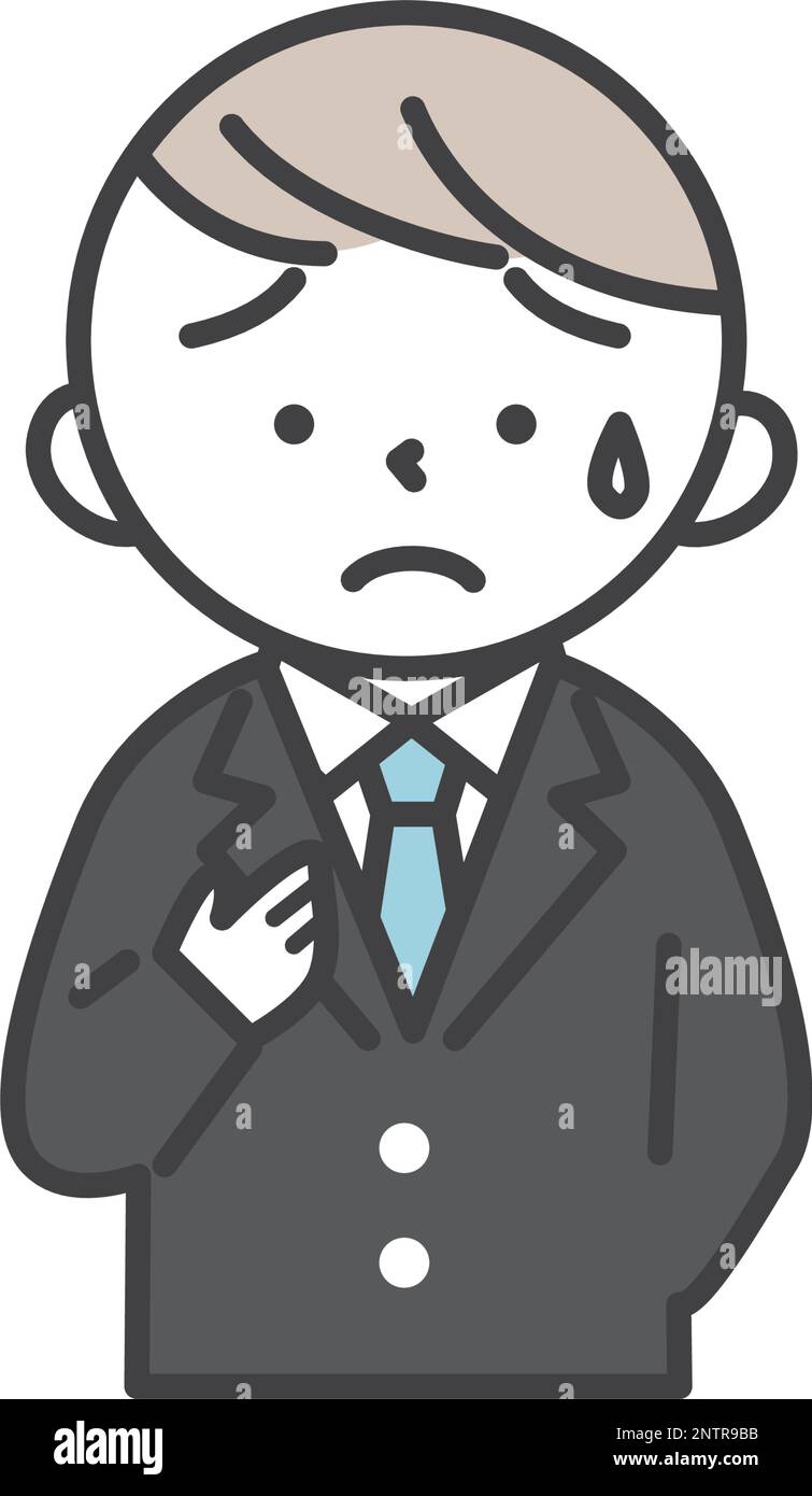 A male student with a cold sweat and an uneasy expression putting his ...