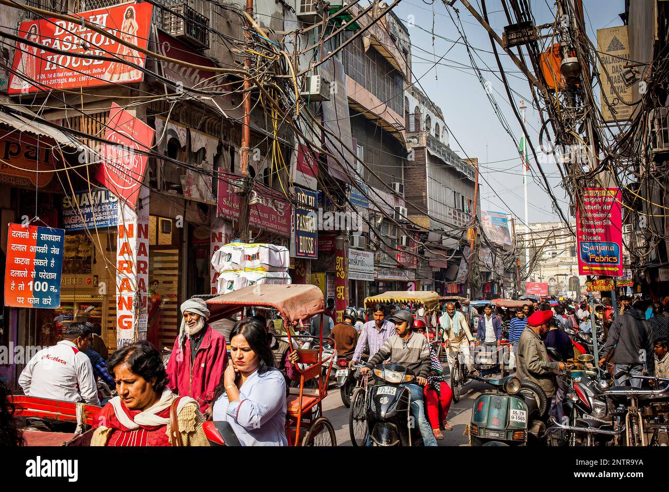 Traffic, in Nai Sarak street, near Chandni Chowk, Old Delhi, India ...