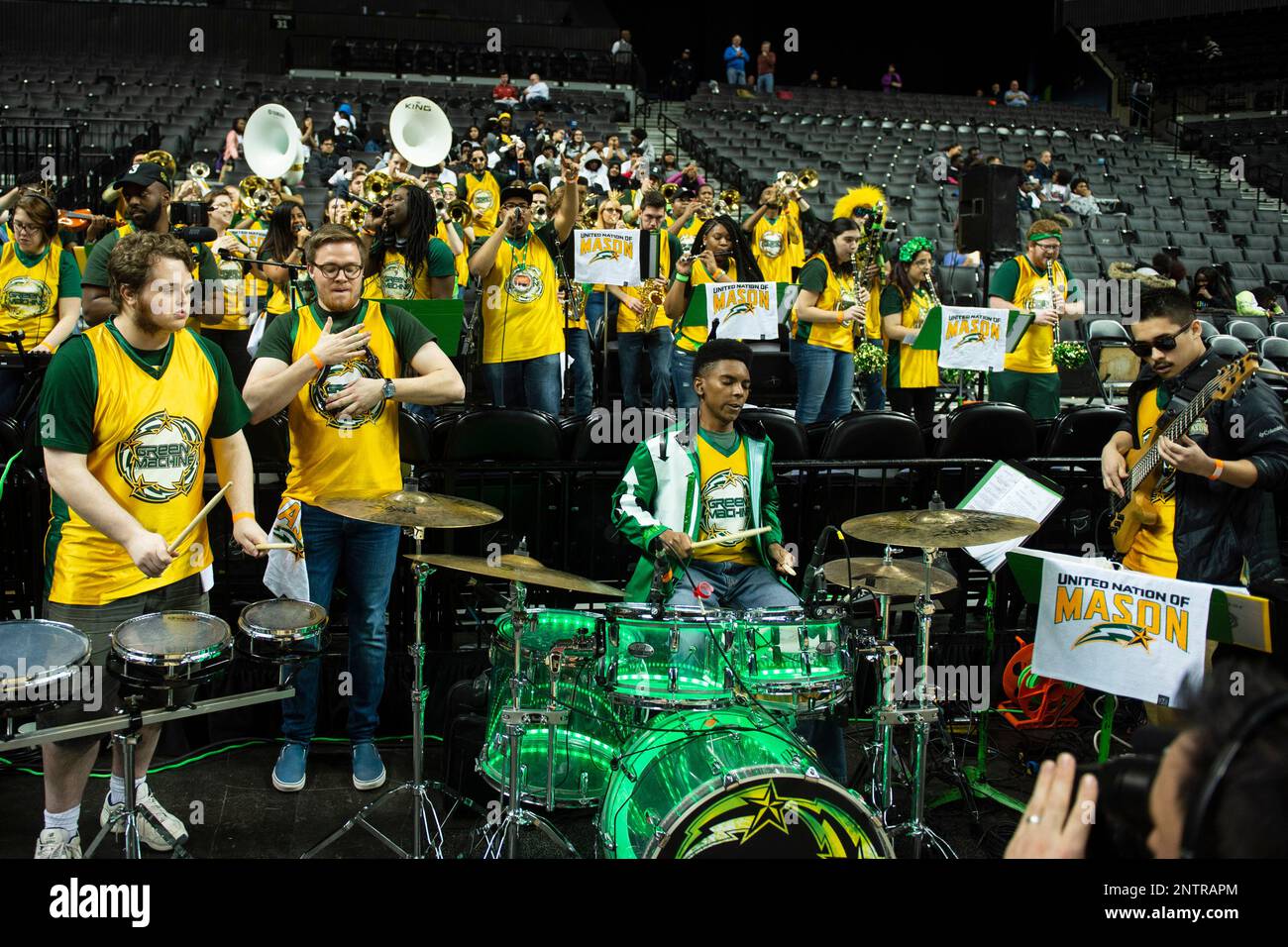 BROOKLYN, NY - MARCH 14: The George Mason Patriots Pep Band performs ...