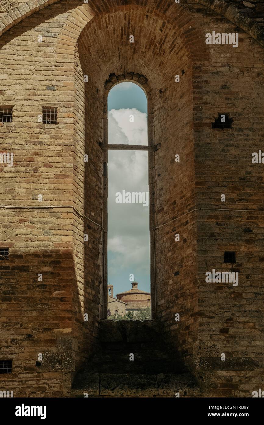 Ancient palaces seen from an immense window of an medieval building ...