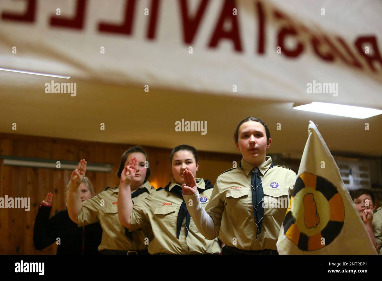 In this March 5, 2019, photo from right, Danielle Dunten, Cora Ebert ...