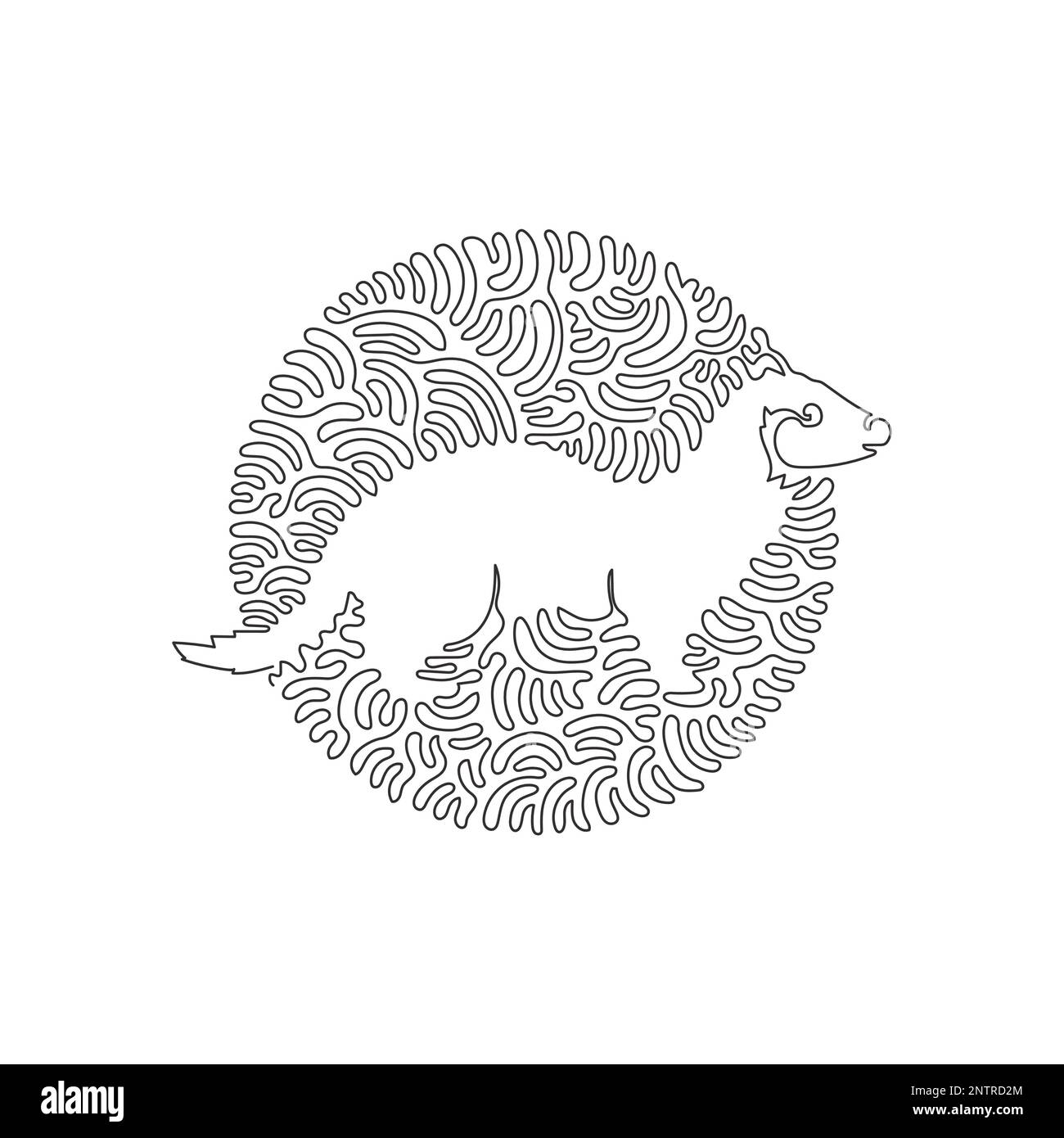 Continuous One Curve Line Drawing Of Funny Weasel Abstract Art In Circle Single Line Editable
