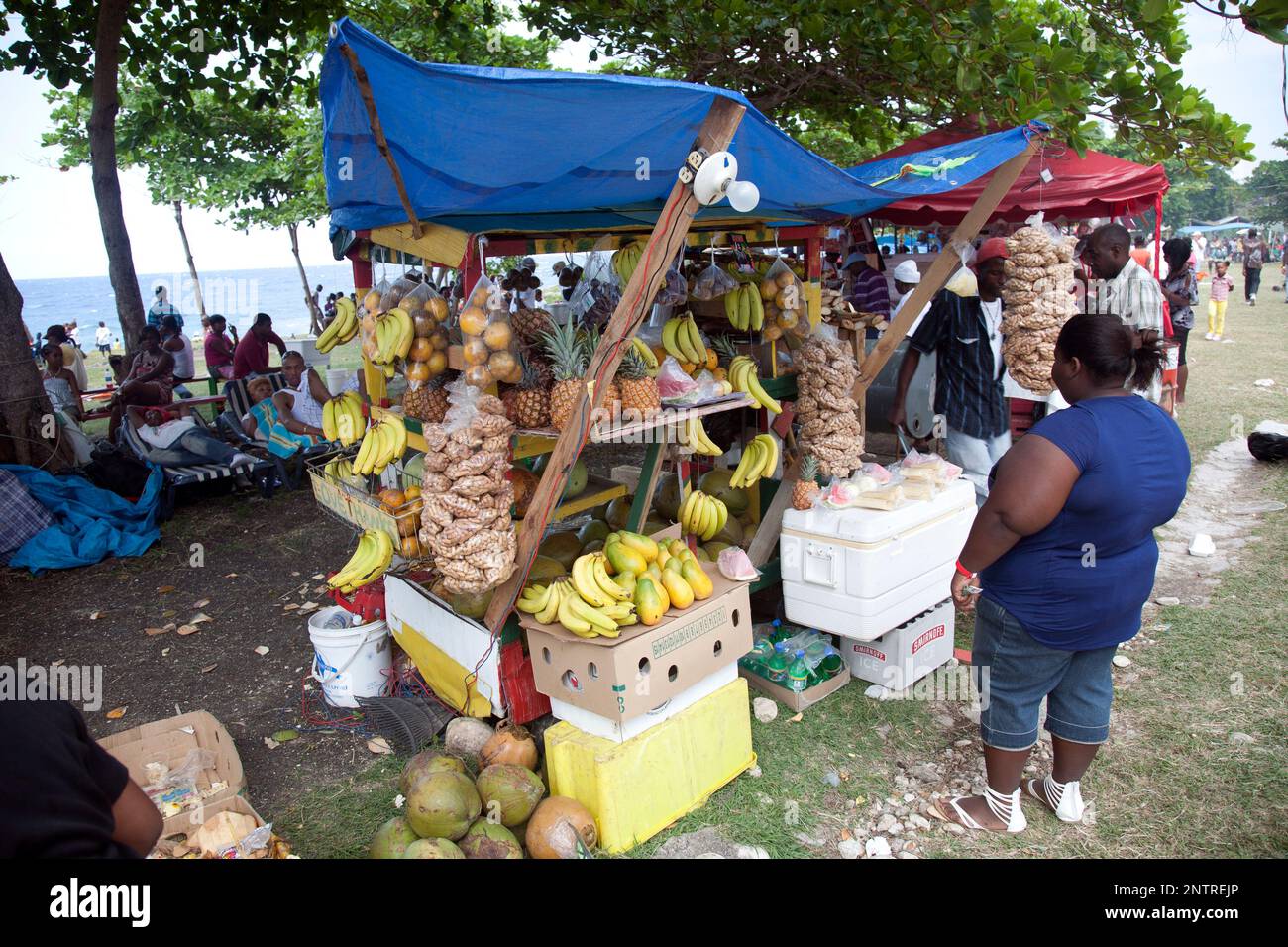 Fruit vendor on Sandy Bay beach near Montego Bay, Jamaica Stock Photo ...
