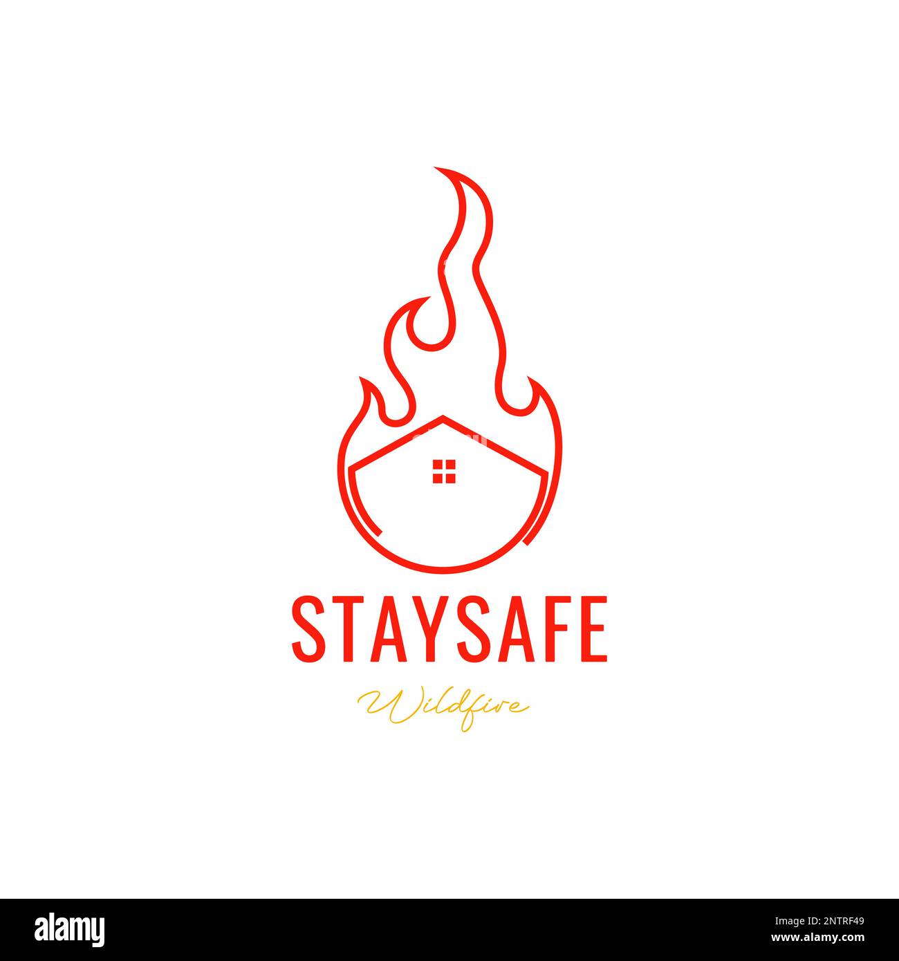stay save home house fire flame minimalist line logo design icon vector ...