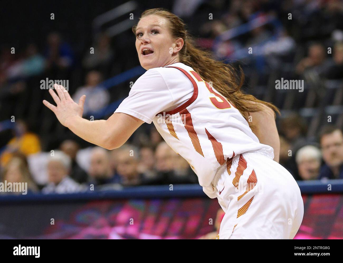 March 9, 2019: Iowa State Guard Alexa Middleton (33) looks for a pass ...