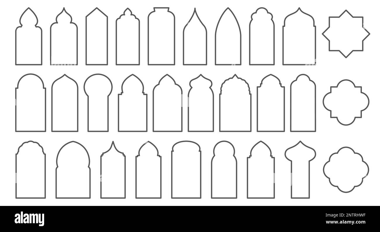Islamic doors and arabian windows set. Mosque islamic frames. Muslim ...
