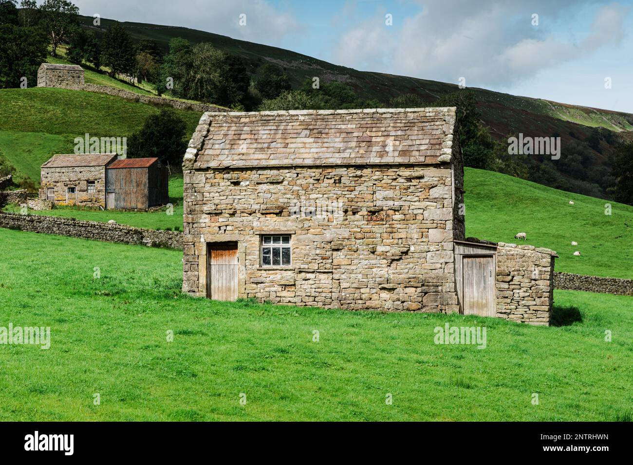 Stone dwellings and houses in the Yorkshire Dales countryside Stock ...