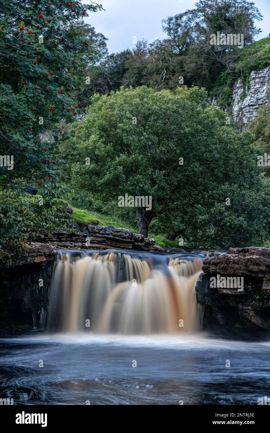 Waterfalls in the Yorkshire Dales countryside. Long exposure to produce ...