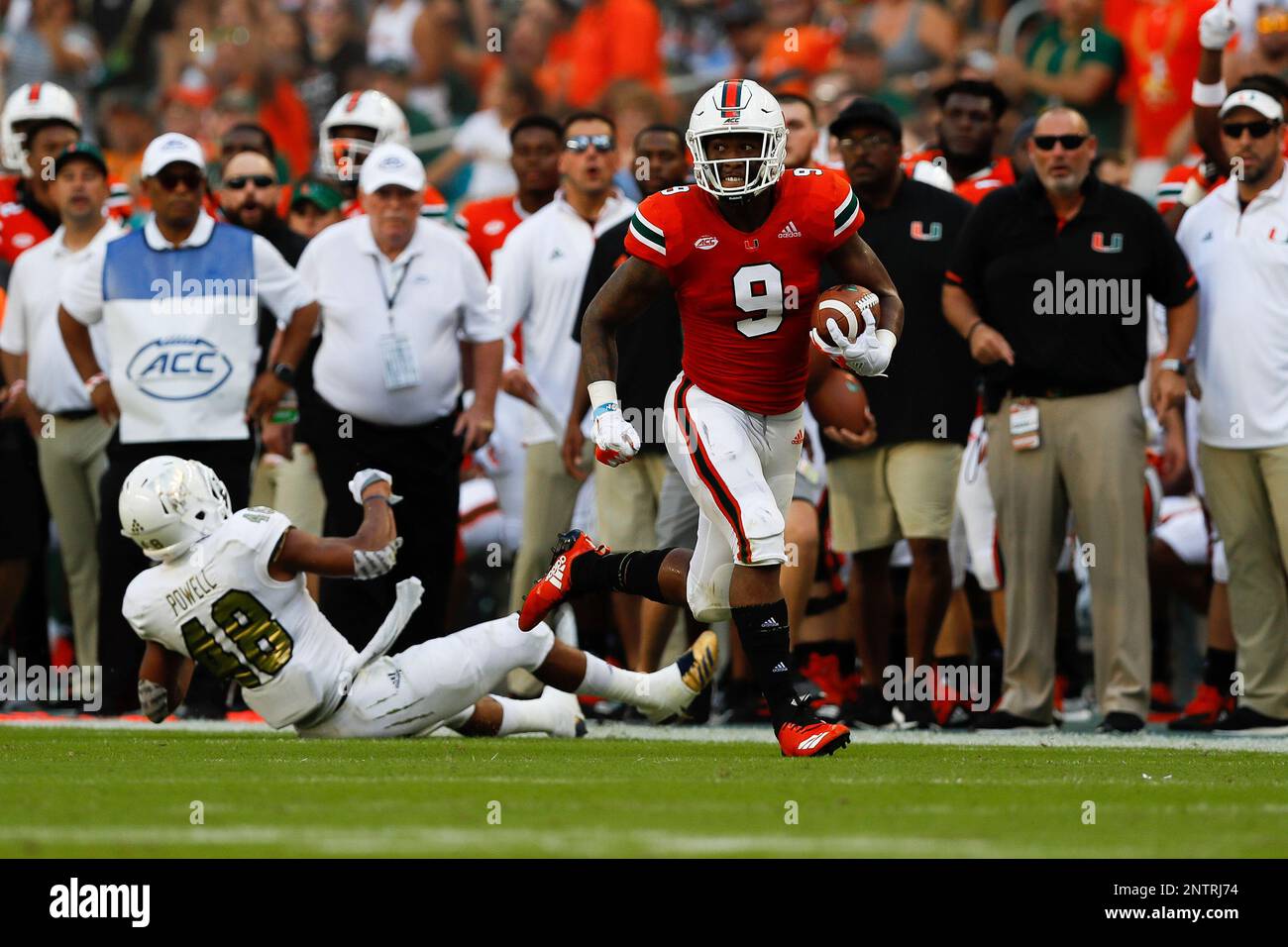 University of Miami Hurricanes tight end Brevin Jordan (9) runs with ...