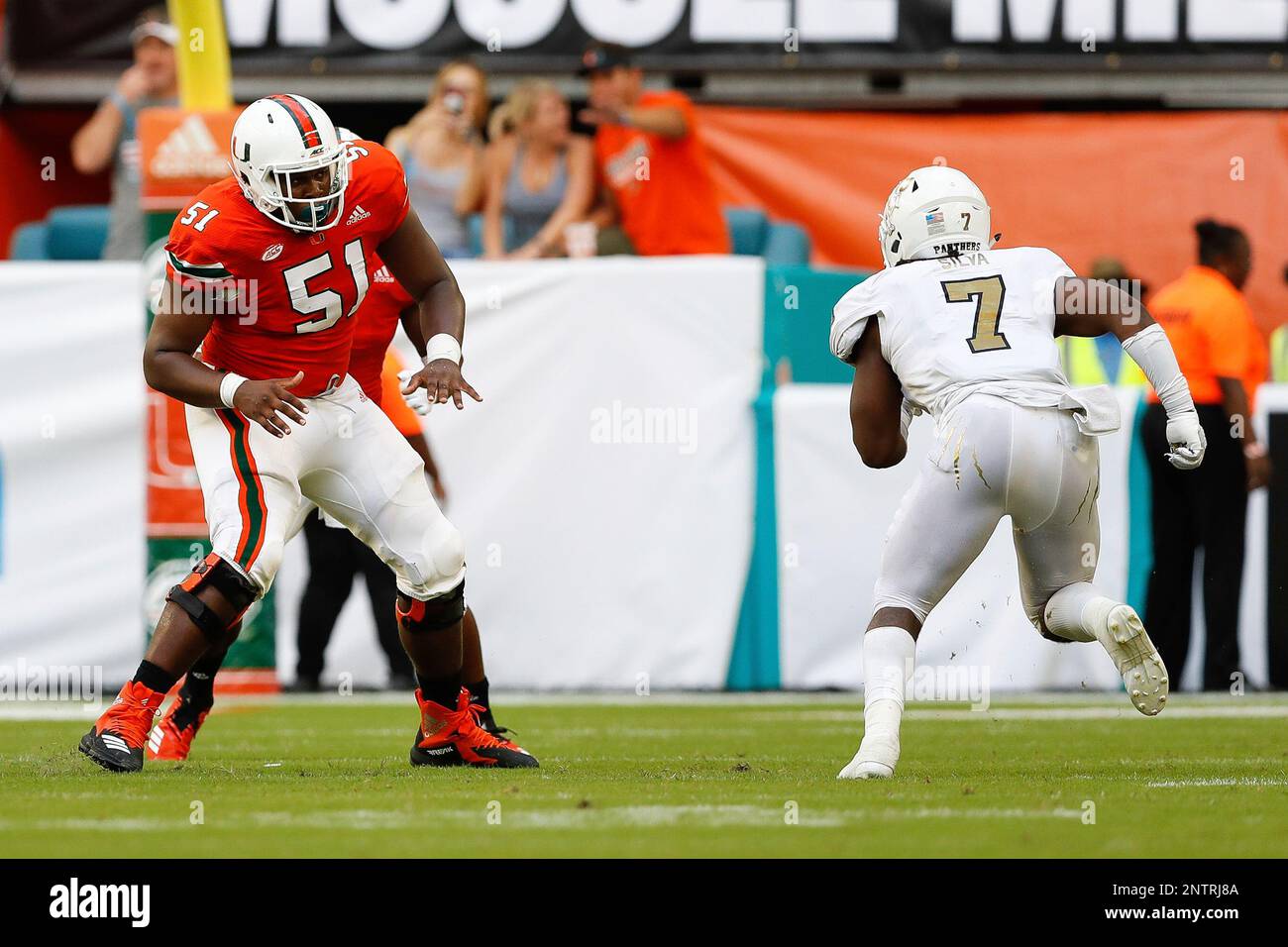 University of Miami Hurricanes offensive lineman DJ Scaife Jr. (51 ...