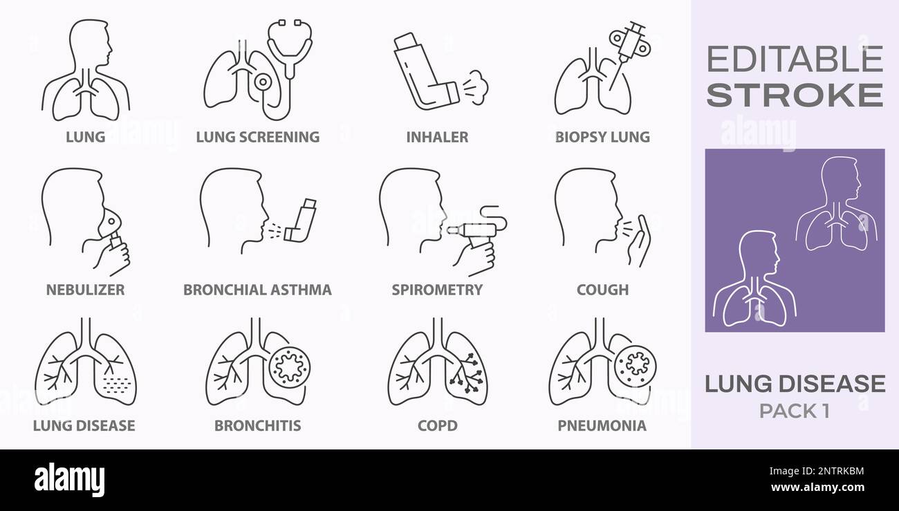Lung Disease Icons Such As Pneumonia Cough Bronchitis Spirometry
