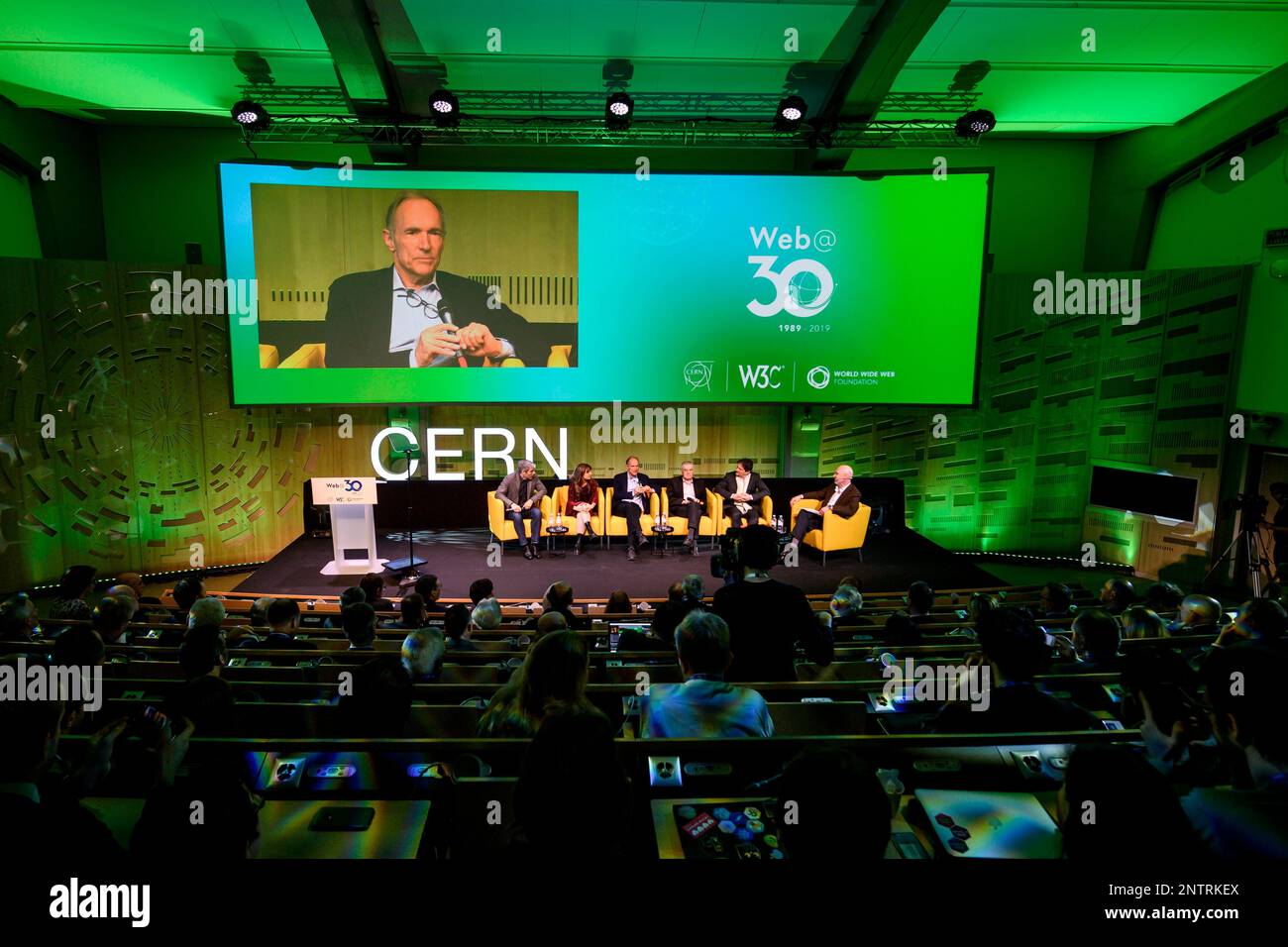 English computer scientist Tim Berners-Lee, 3rd left on the podium ...