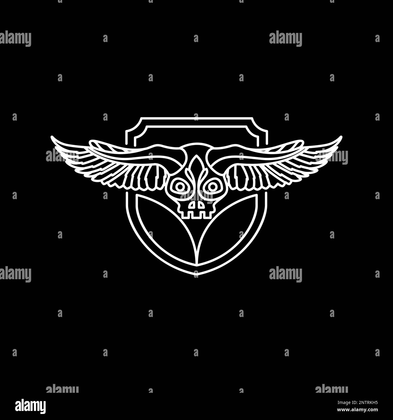 creature skull horned wings head shield guard badge line minimal logo ...