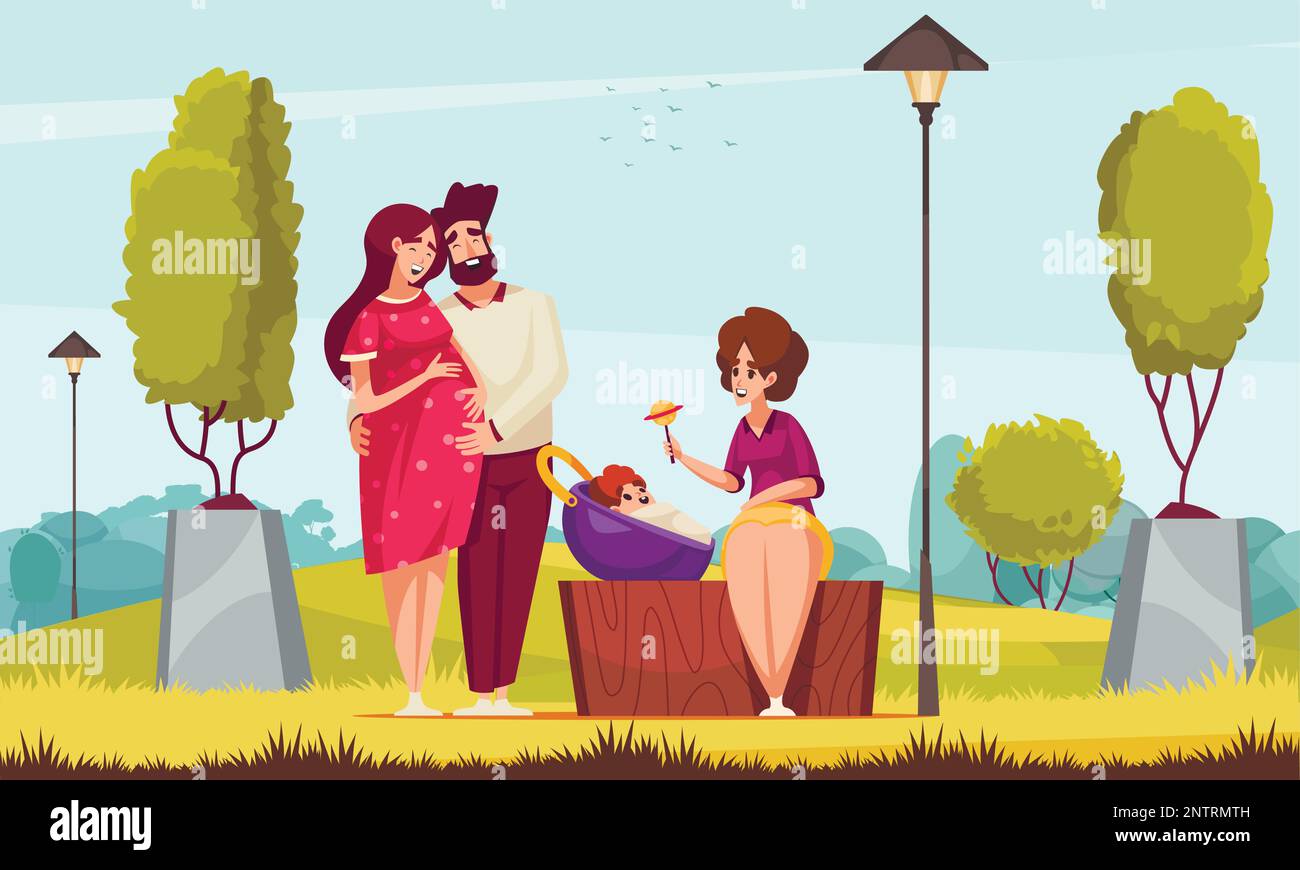 Pregnancy and maternity scene with pregnant woman and happy mother with ...