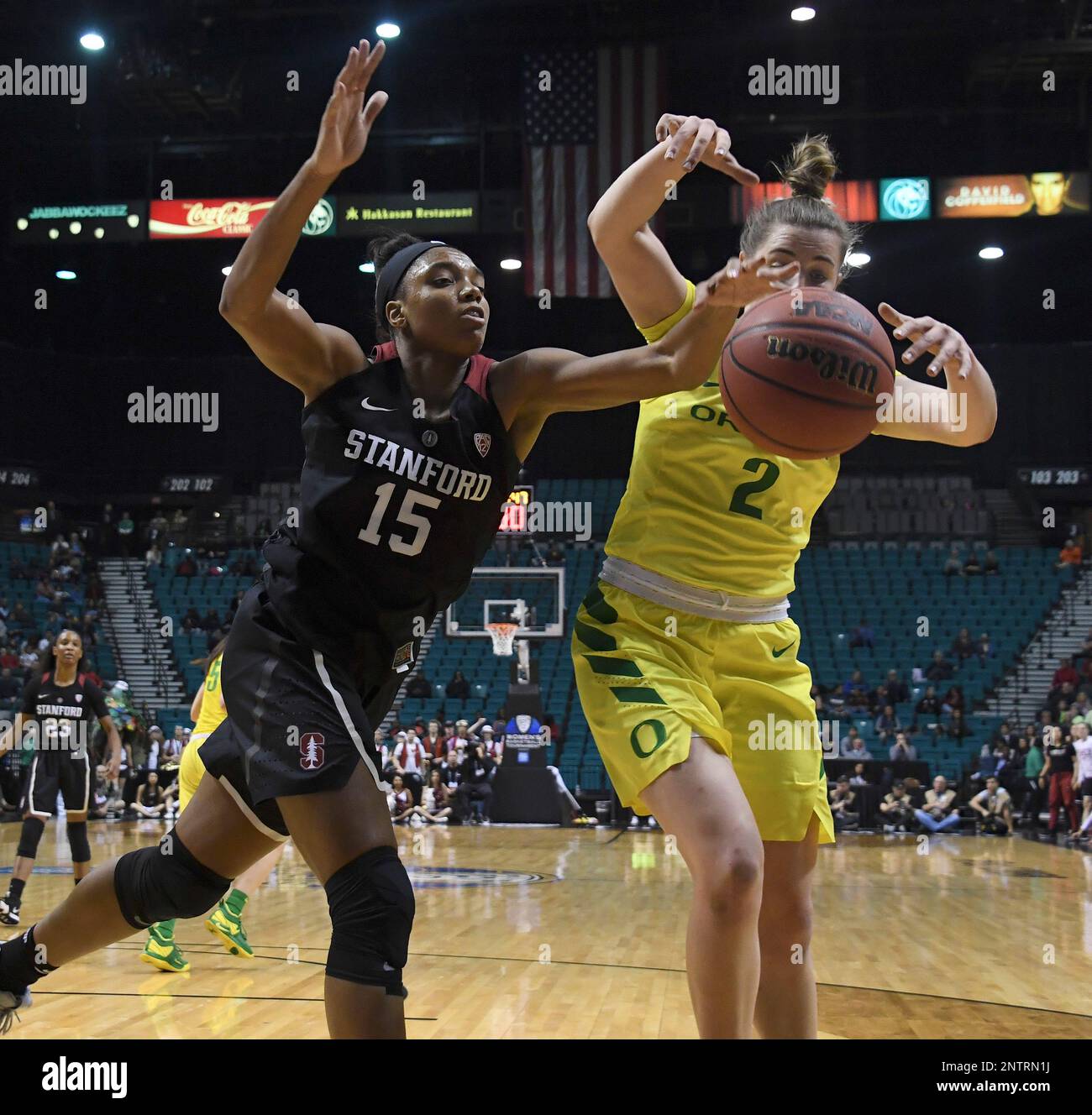 Stanford Cardinal forward Maya Dodson (15) and Oregon Ducks guard ...
