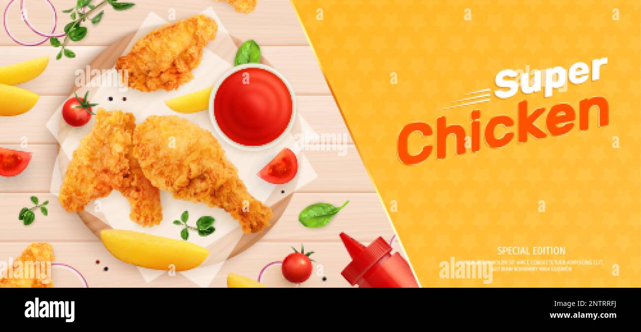 Chicken fast food realistic background with editable text and set of ...