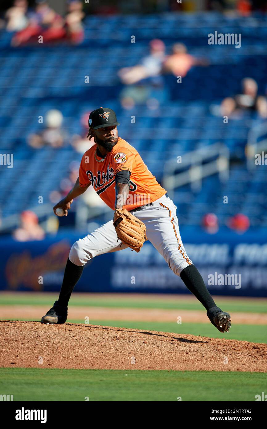 Baltimore Orioles relief pitcher Miguel Castro (50) delivers a pitch ...