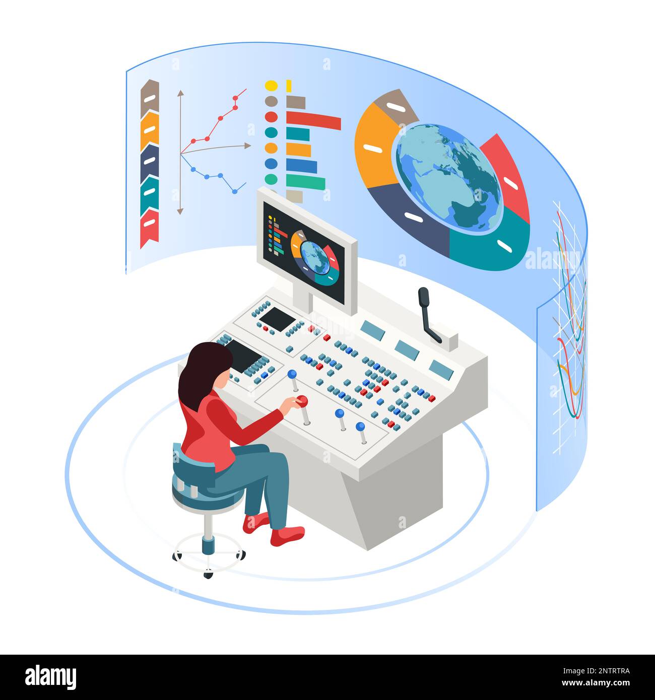 Control desk isometric concept with data and charts symbols vector ...
