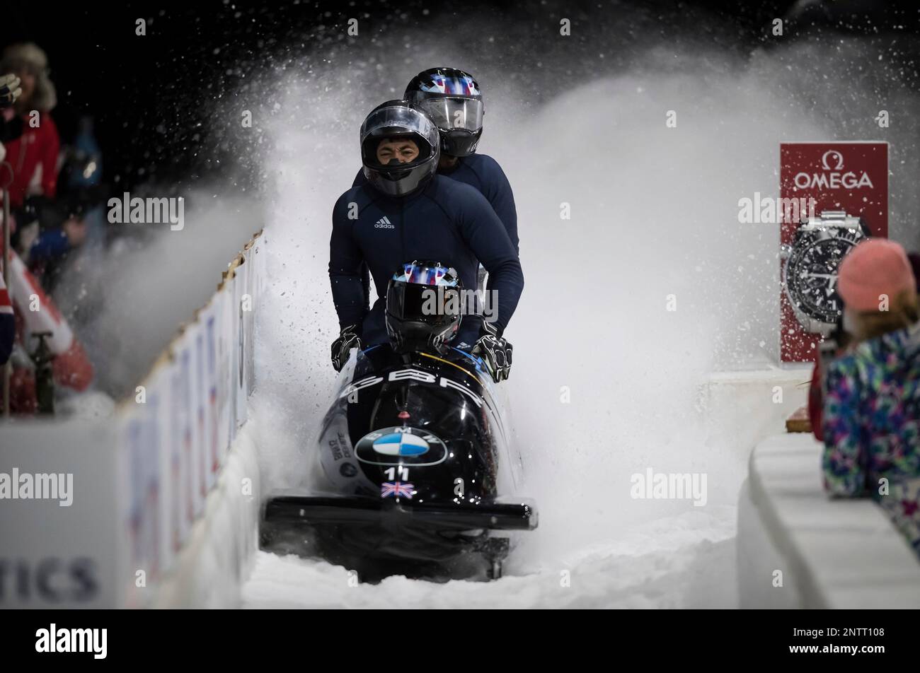 Britain's Lamin Deen, Ryan Letts, Tremayne Gilling and Toby Olubi slide ...