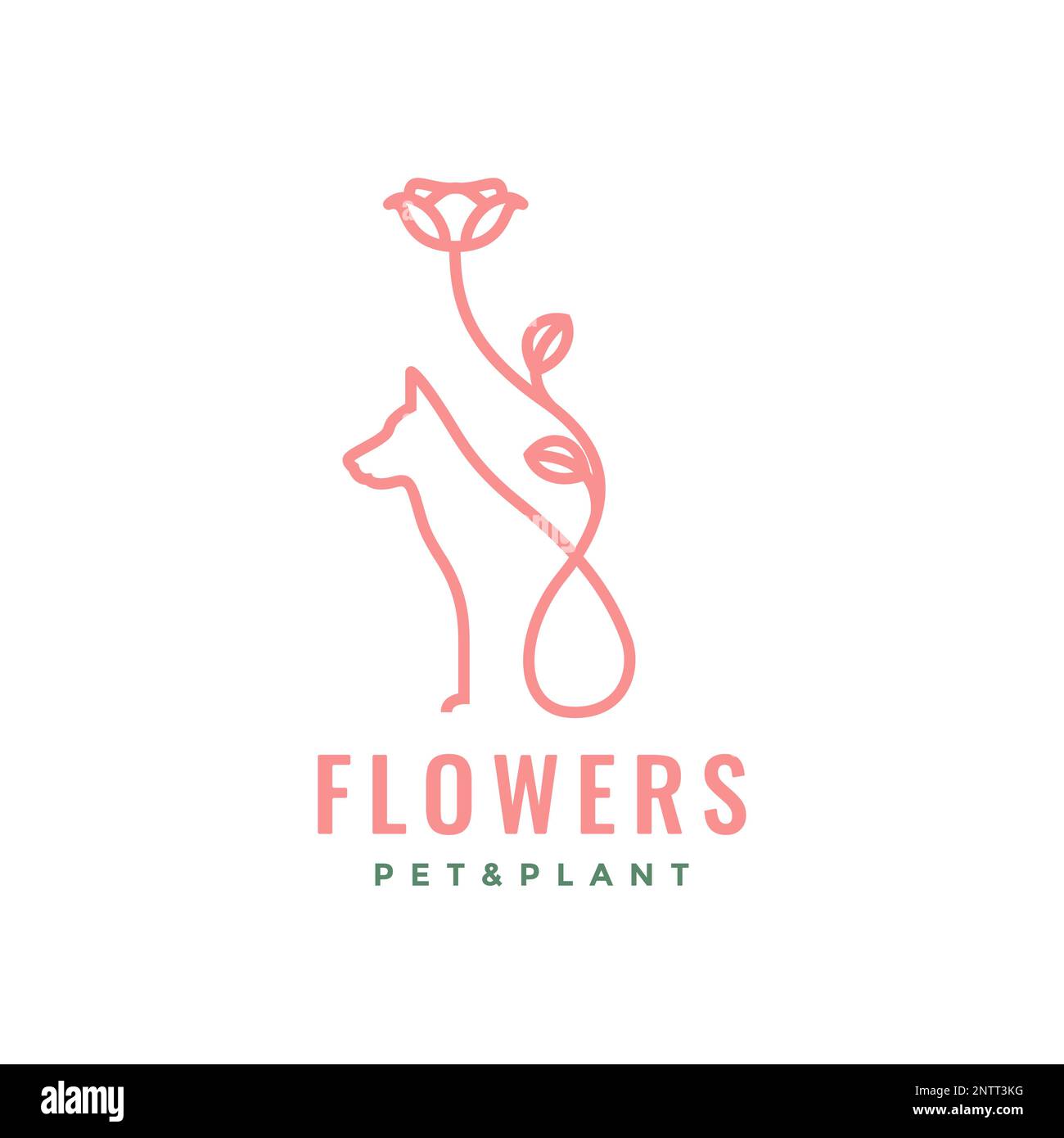 animal pets dog puppy with flower line art simple modern minimalist ...