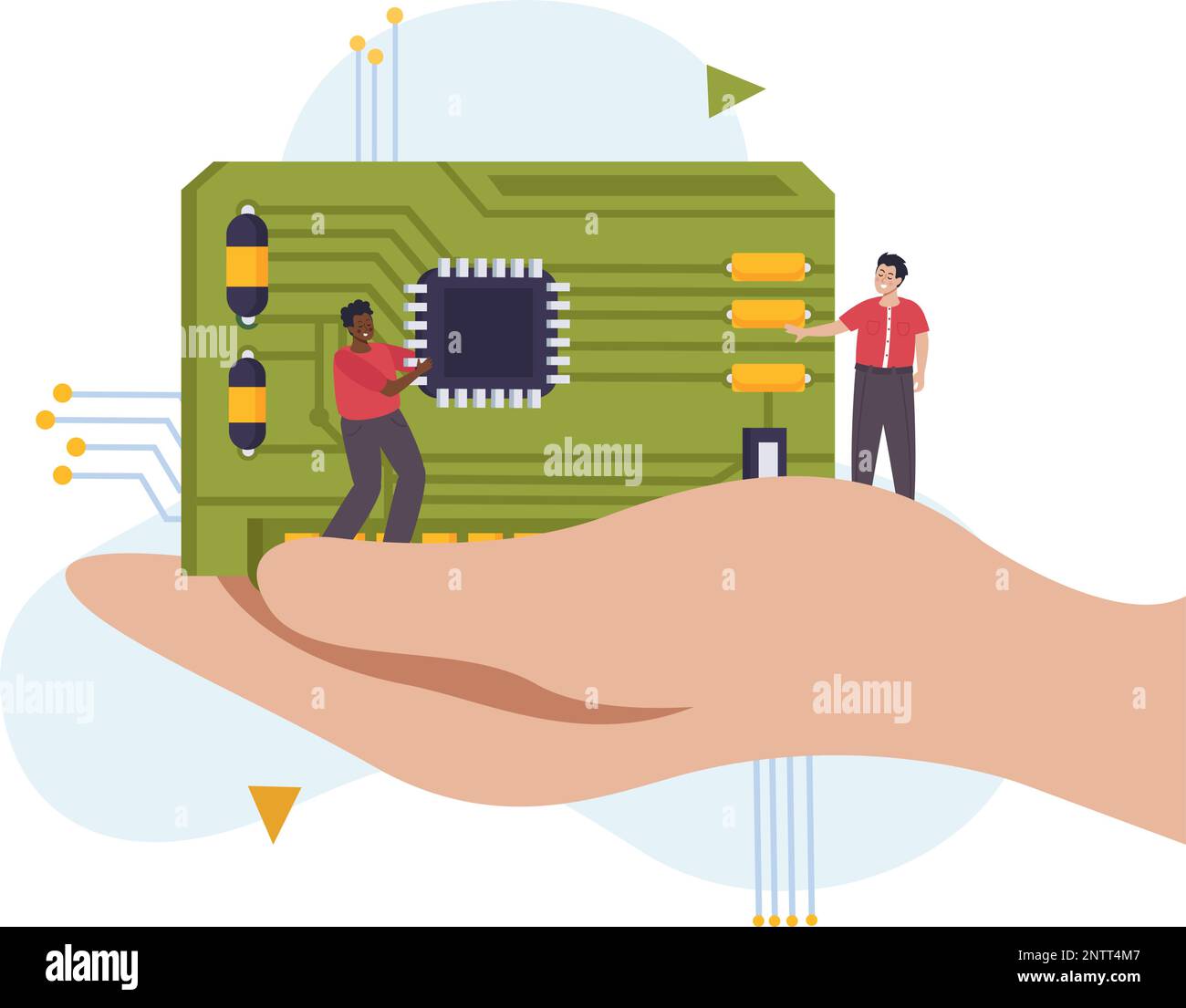 Flat microchip concept with human hand holding computer component and ...