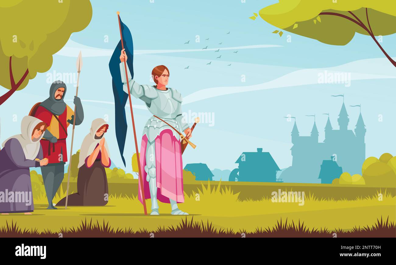 Historical people background with famous Jeanne DArk flat vector ...