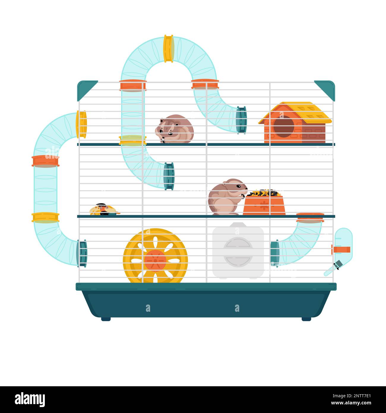 Domestic three level enclosure for hamster with food bowl tunnel ...