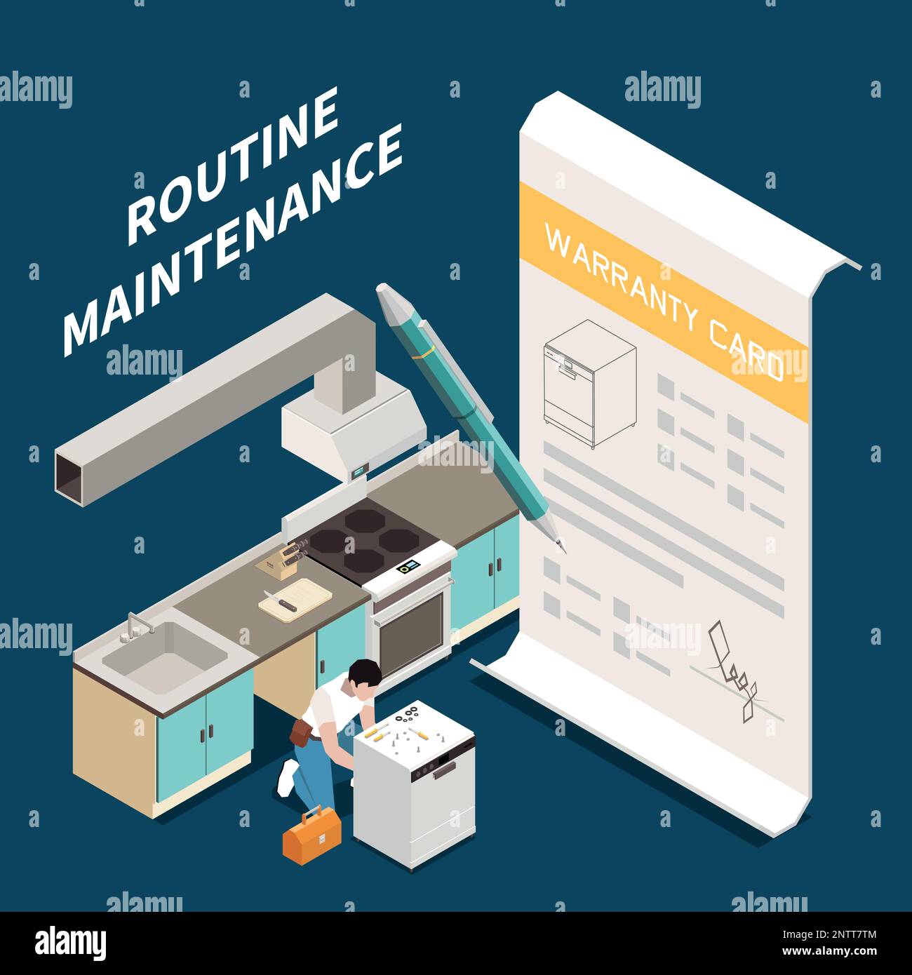 Routine maintenance isometric background with master character ...