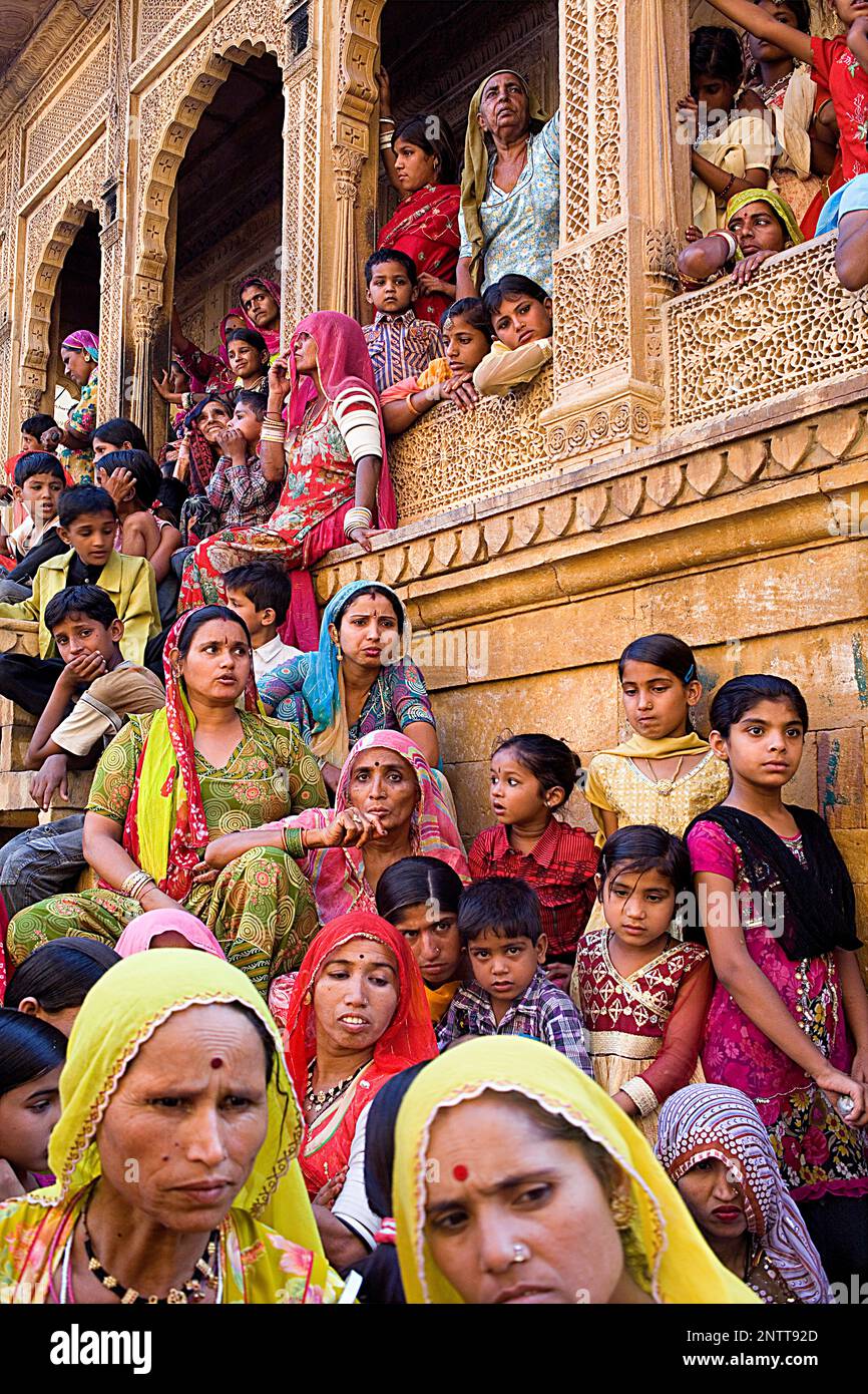 Gangaur festival,people watching a parade inside the Fort near Raj ...