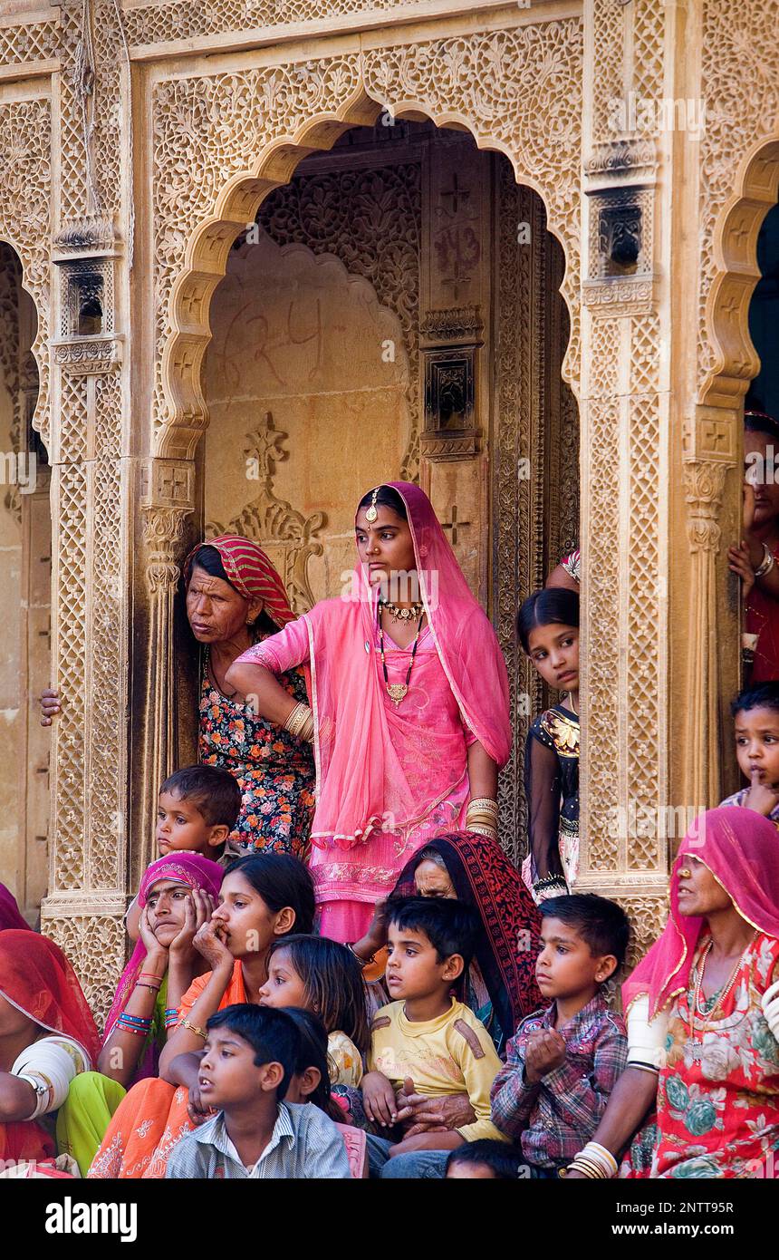 Gangaur festival,people watching a parade inside the Fort near Raj ...